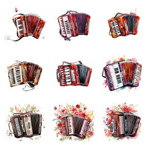 Watercolor Accordions Clipart, PNG Digital Files on Transparent ...