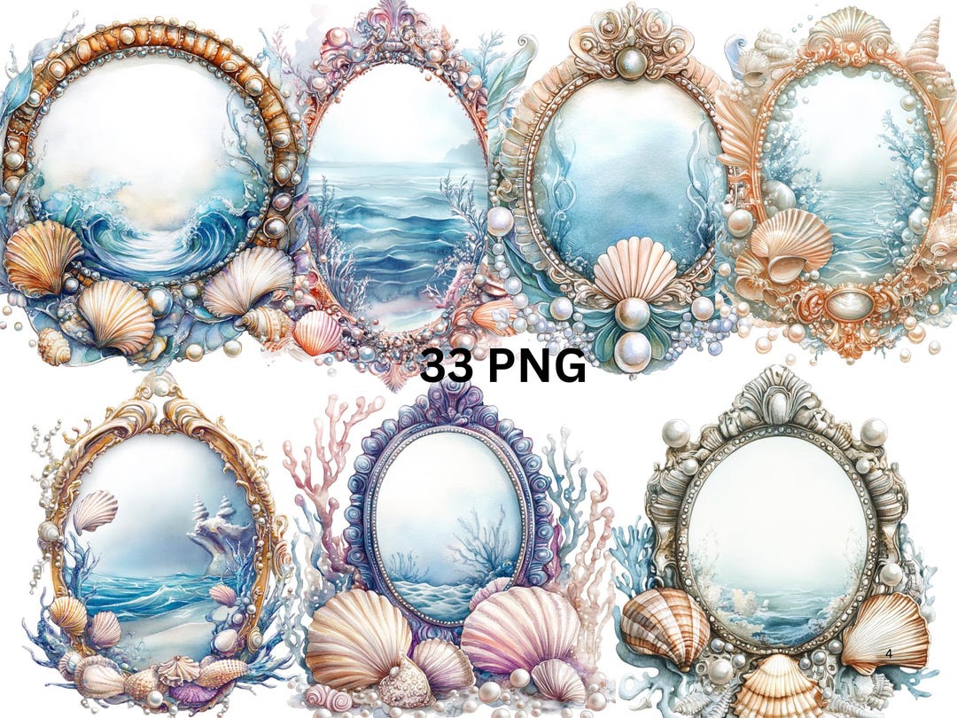 Watercolor Seashell Frame PNG - 33 Transparent Ocean Mirror Clipart ...