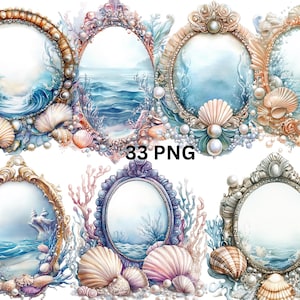 Watercolor Seashell Frame PNG - 33 Transparent Ocean Mirror Clipart ...