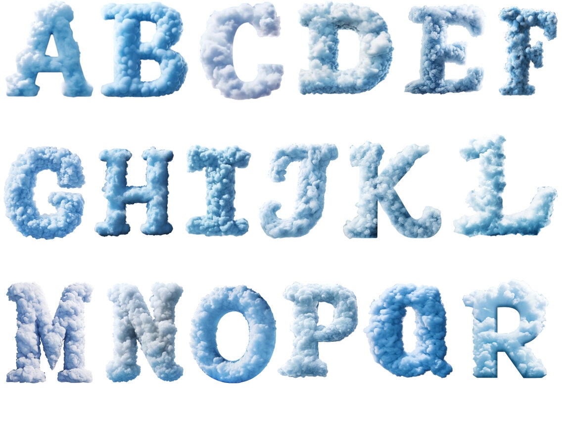 Blue CLOUDS Alphabet Clipart CLOUDS Alphabet Transparent - Etsy