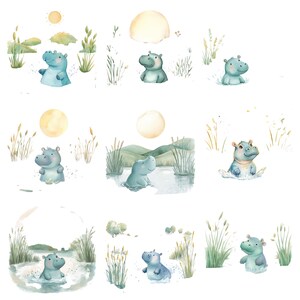 22 Kids Hippos Watercolor Clipart, Animals Clipart, PNG Individual ...