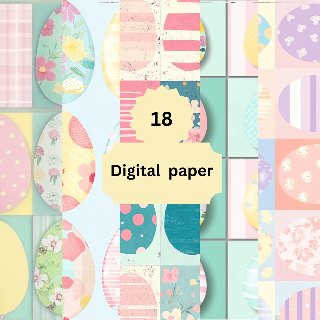Retro Patchwork Easter Egg Digital Paper, Pastel Spring Printable ...