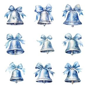 21 Blue Christmas Bells Watercolor Clipart, Christmas Clipart, PNG ...