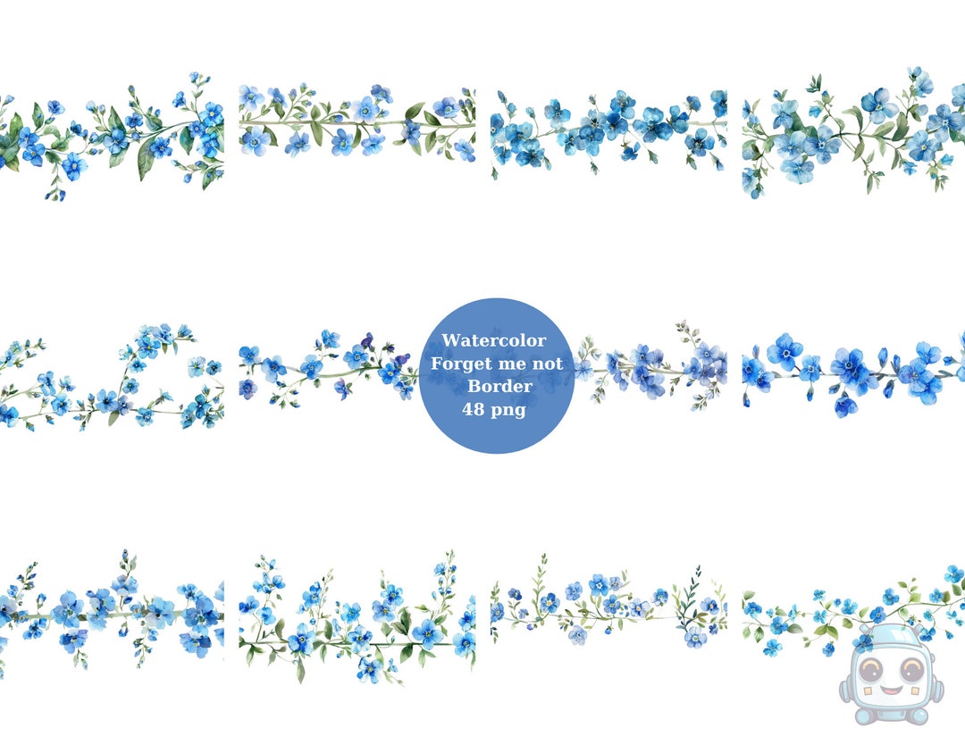 Watercolor 45 Forget Me Not Border Clipart, PNG Individual Images on ...