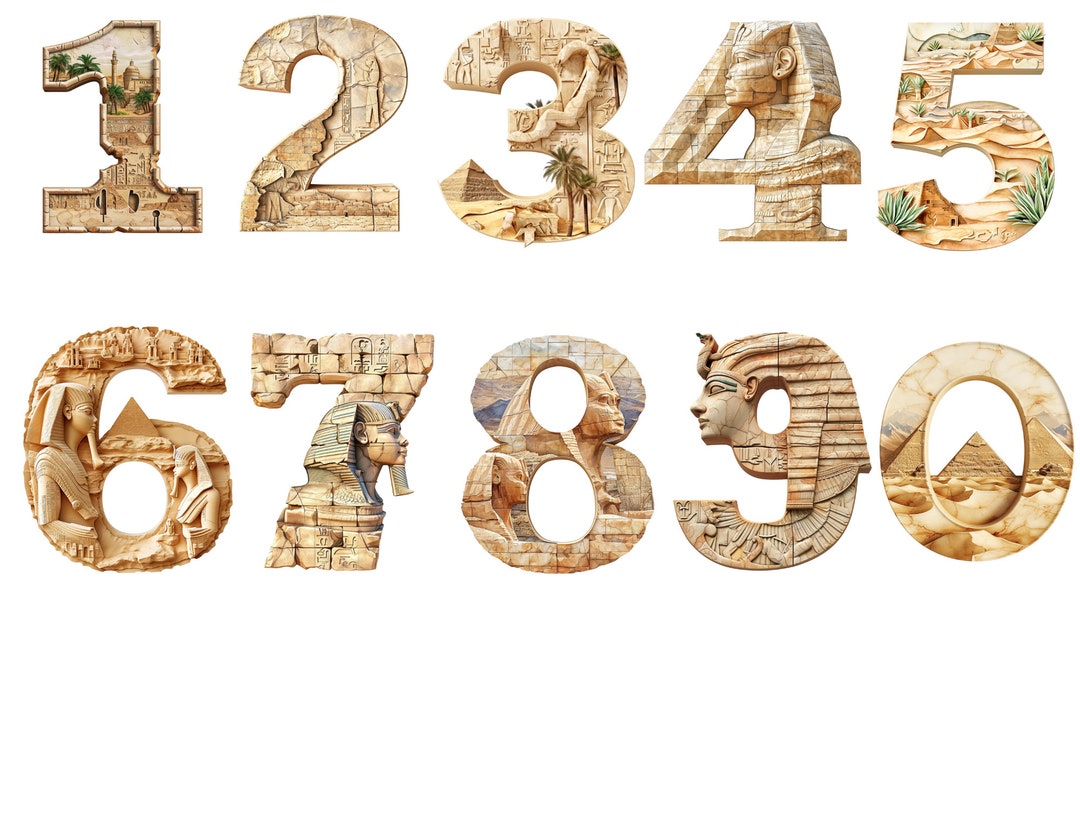 Watercolor Egypt Numbers Clipart, PNG Individual Images on Transparent ...