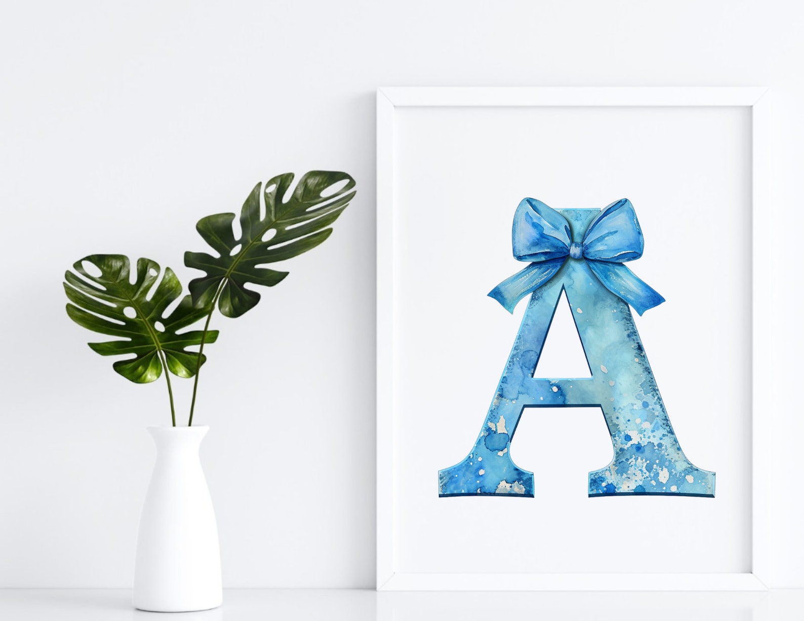 Watercolor Blue Bow Alphabet, Bow Letter Instant Download for ...