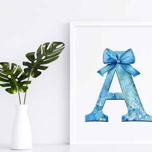 Watercolor Blue Bow Alphabet, Bow Letter Instant Download for ...