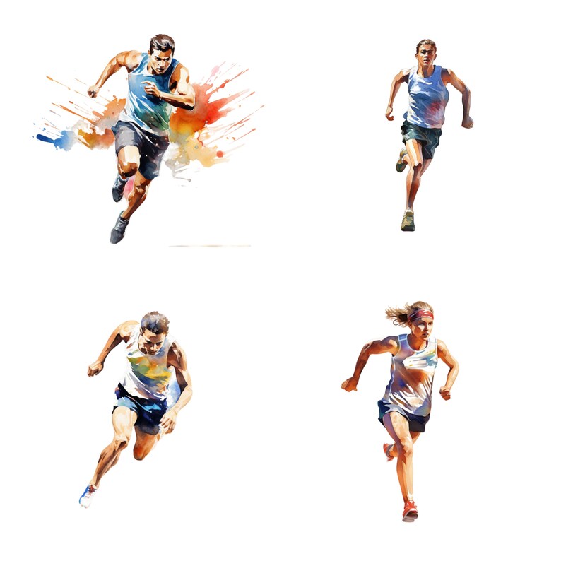 30 Track Runners Watercolor Clipart, Athletics Clipart, Sports Clipart ...
