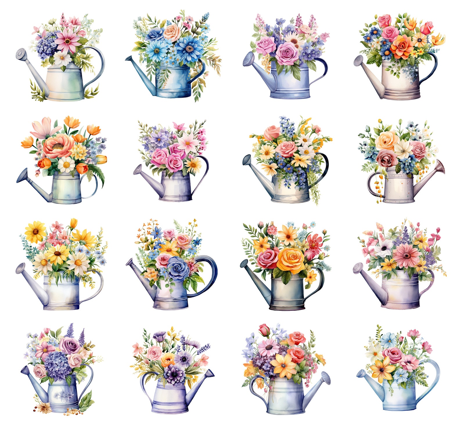 Watercolor Floral Watering Can Clipart, PNG Digital Files on ...