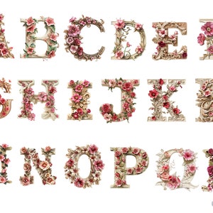 Watercolor Pink and Red Flowers Alphabet Clipart, Floral PNG Individual ...