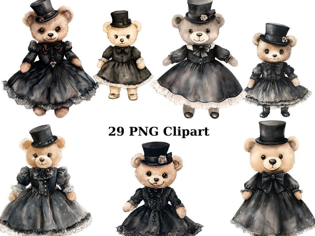 29 Victorian Teddy Bears Watercolor Clipart, Victorian Clipart, PNG ...