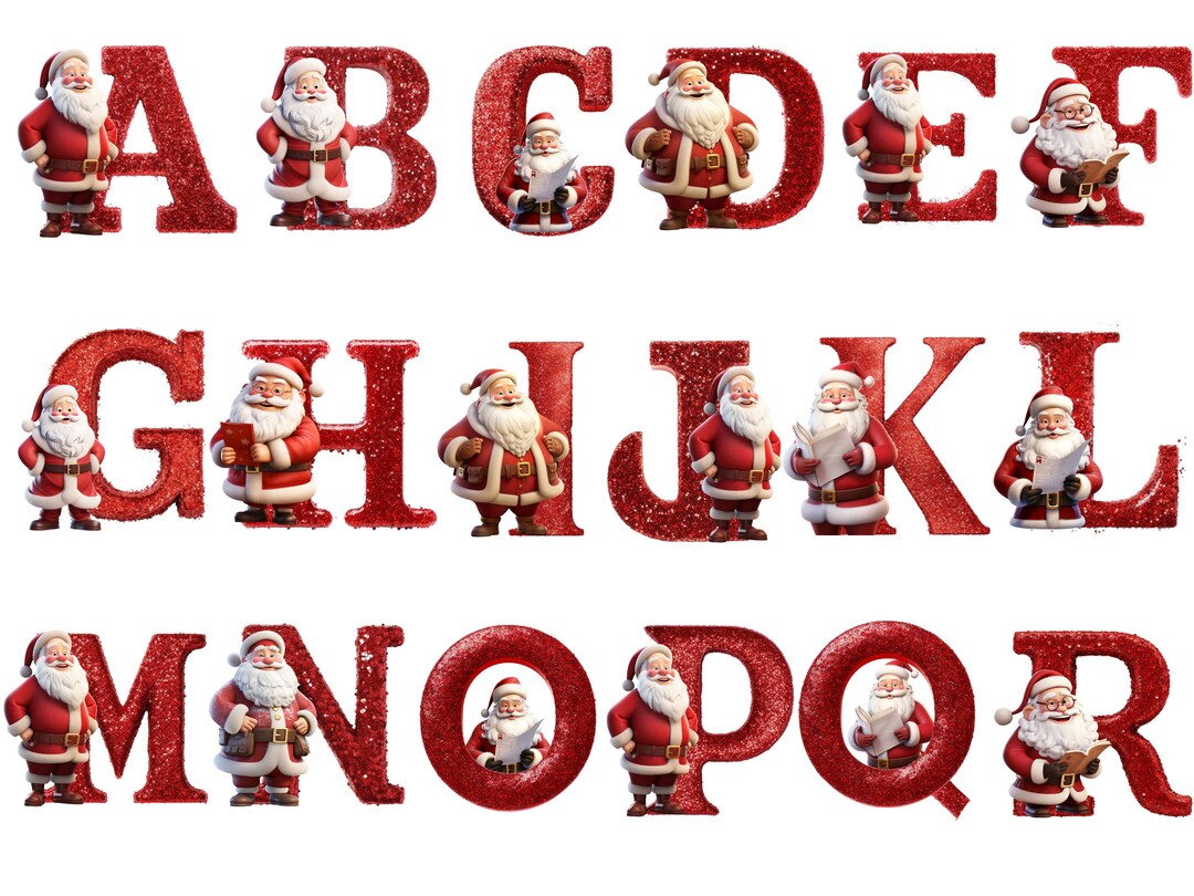 Santa Claus Red Glitter Alphabet, Letters Png, Alphabet Png, Instant ...