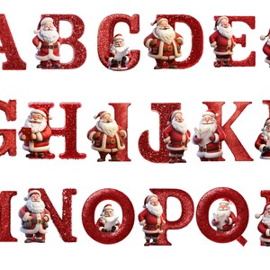 Santa Claus Red Glitter Alphabet, Letters Png, Alphabet Png, Instant ...