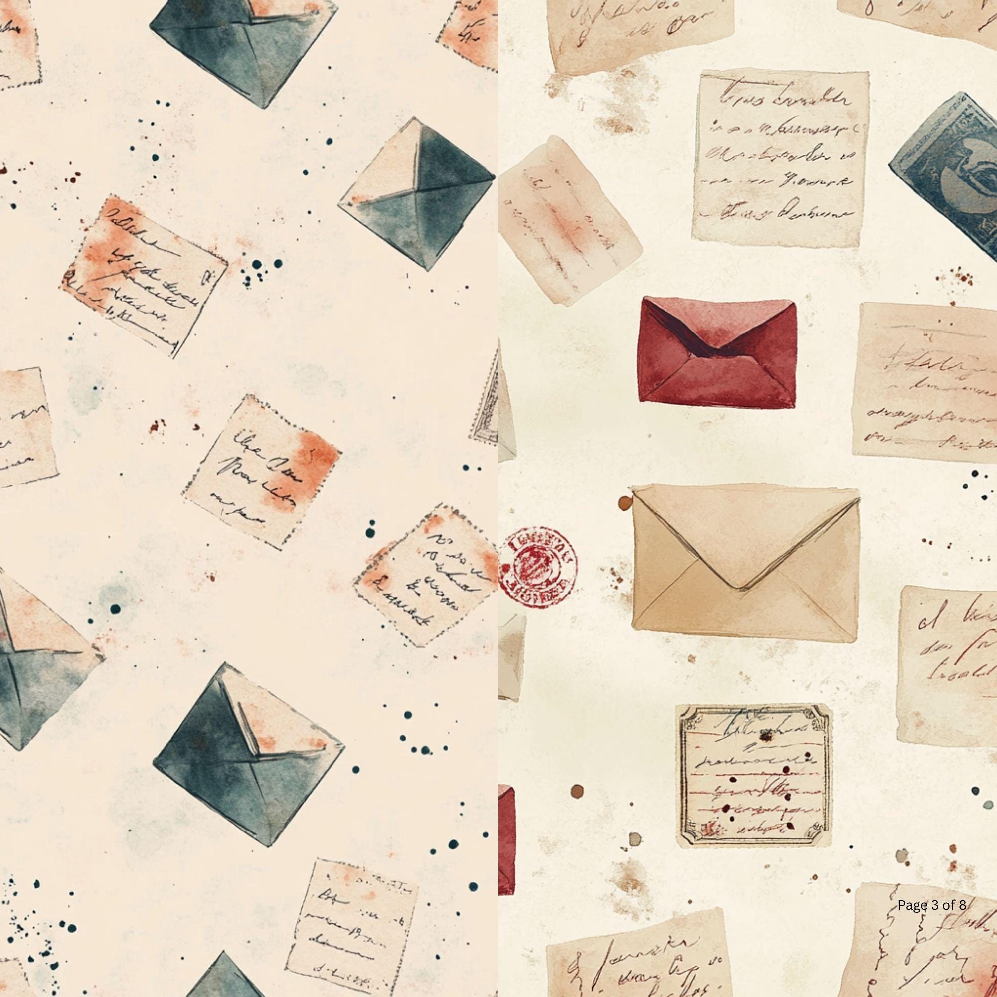 Vintage Letters Digital Paper, Envelope Backgrounds, Antique Paper ...