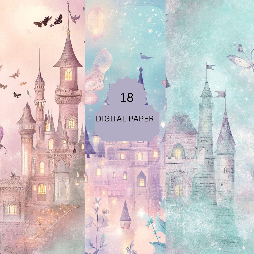 Fairy Tale Castle Digital Paper Pack – 18 Magical Pastel Backgrounds ...