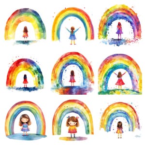30 Girl and Rainbow Watercolor Clipart, Rainbow Clipart, PNG Individual ...