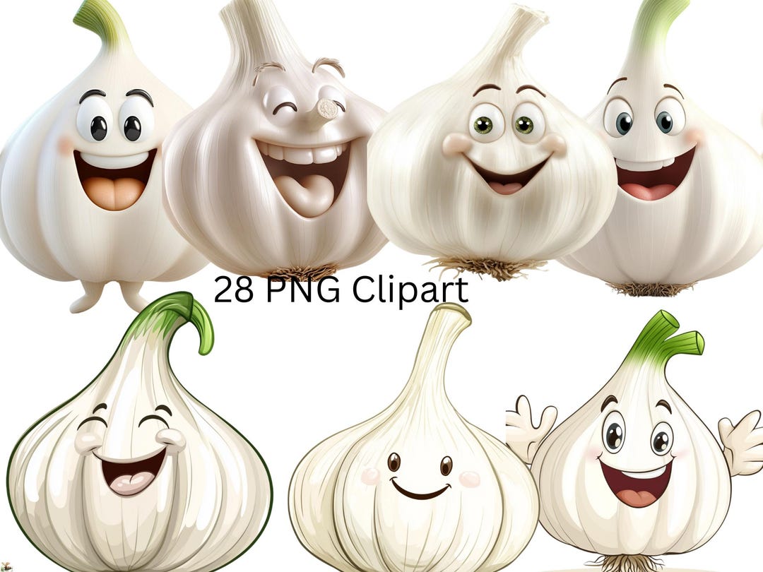 28 Funny Garlics Clipart, Vegetables Clipart, PNG Individual Images on ...