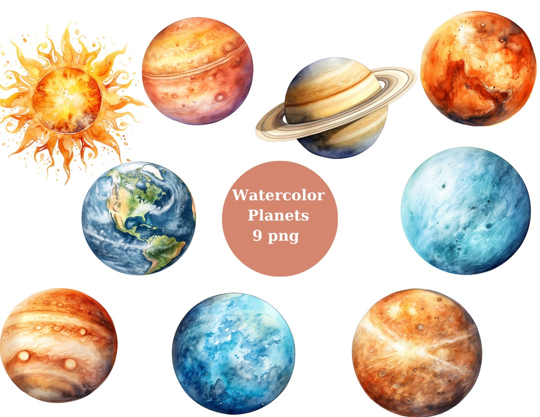 Watercolor Planets Clipart, PNG Digital Files on a Transparent ...