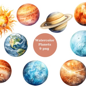 Watercolor Planets Clipart, PNG Digital Files on a Transparent ...