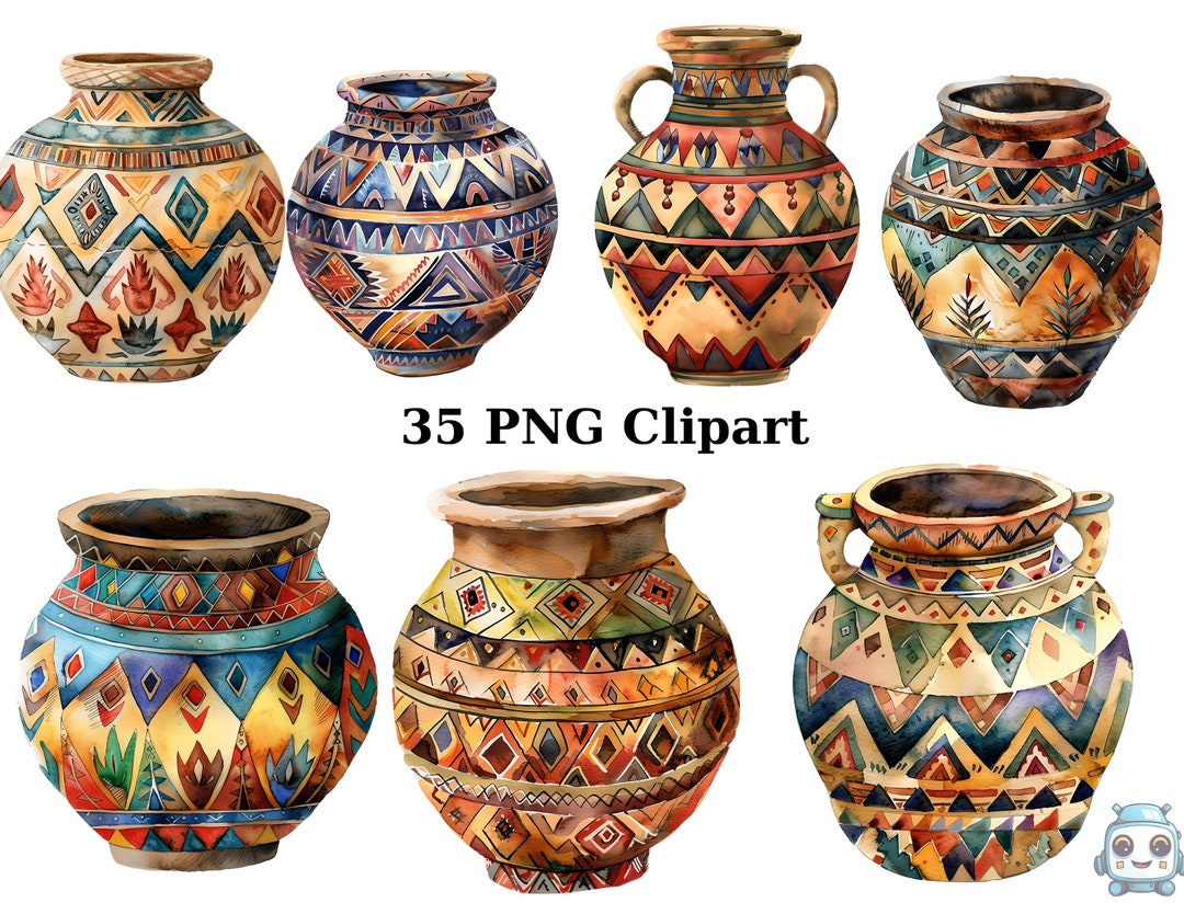 35 Aztec Pottery Watercolor Clipart, Aztec Clipart, PNG Individual ...