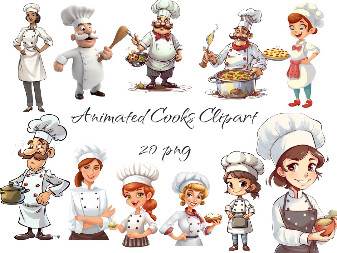 Animated Cooks Clipart PNG Digital Files on a Transparent Background ...