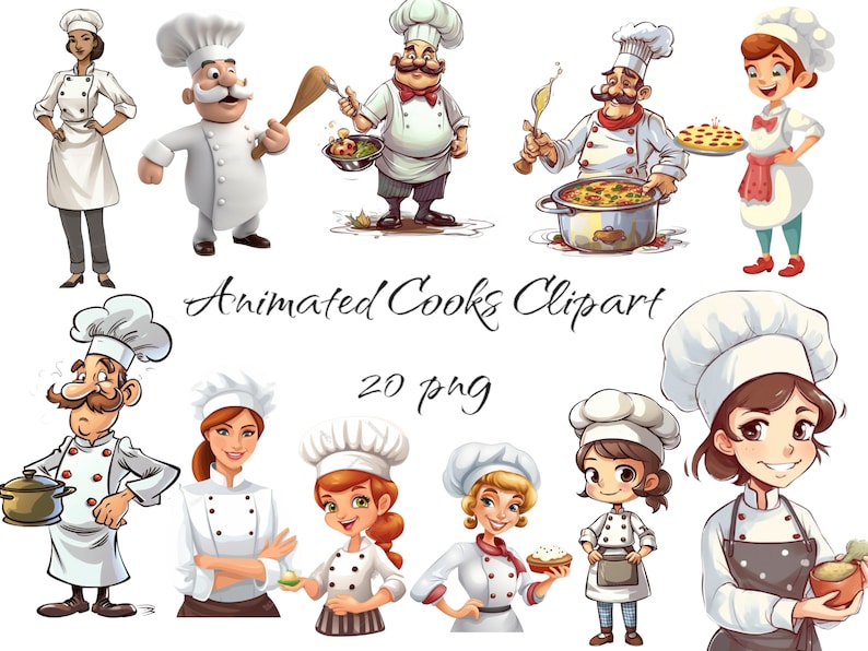 Animated Cooks Clipart PNG Digital Files on a Transparent Background ...