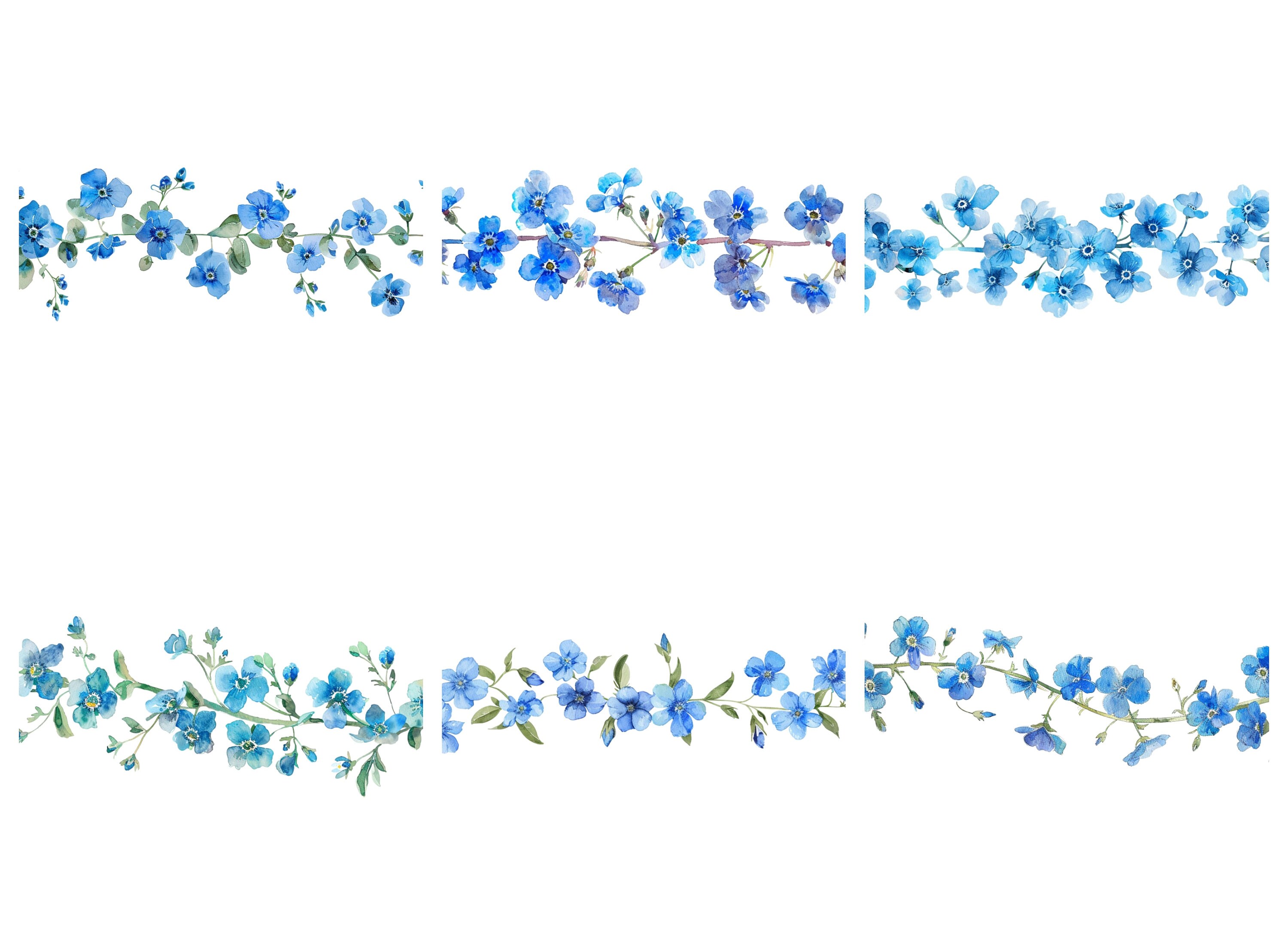 Watercolor 45 Forget Me Not Border Clipart, PNG Individual Images on ...