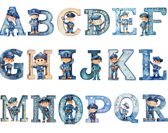 Polizei Alphabet & Zahlen Clipart: Cop Buchstaben PNG (digitaler ...