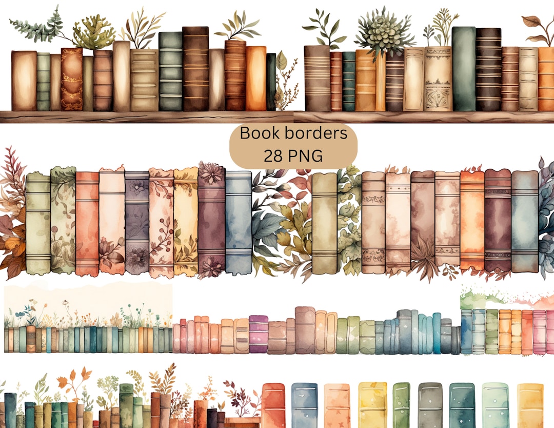 Watercolor Book Borders Clipart, PNG Digital Files on Transparent ...