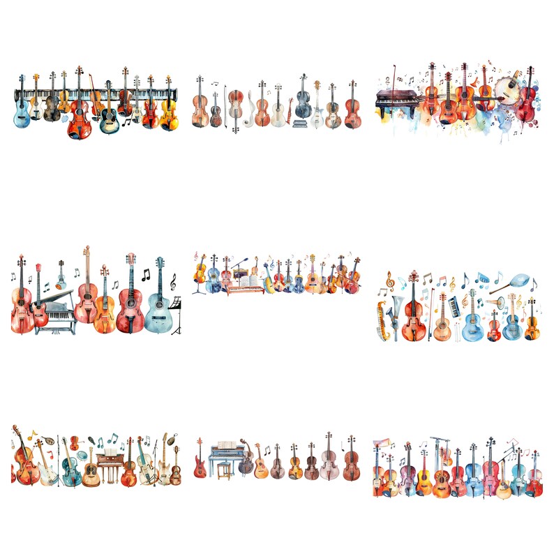 46 Musical Borders Watercolor Clipart, Instruments Clipart, PNG ...
