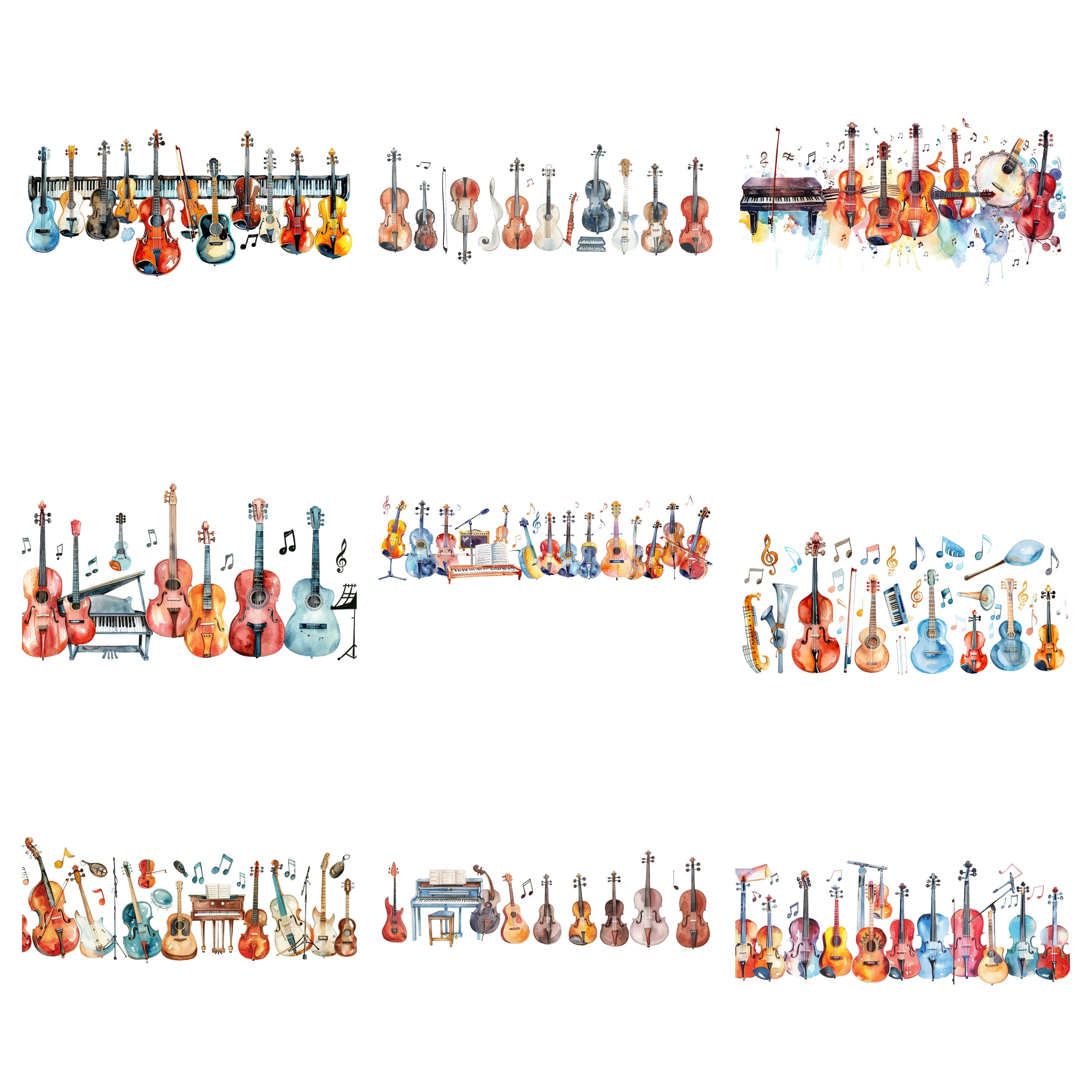 46 Musical Borders Watercolor Clipart, Instruments Clipart, PNG ...