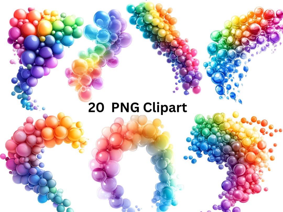 20 Rainbow Balloons Clipart, Balloon Clipart, PNG Individual Images on ...