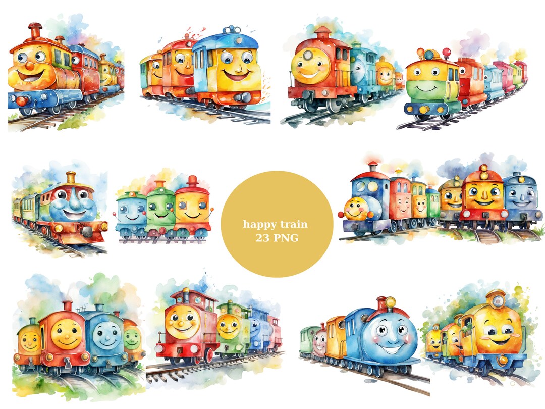 23 Happy Trains Watercolor Clipart, Kids Clipart, PNG Individual Images ...