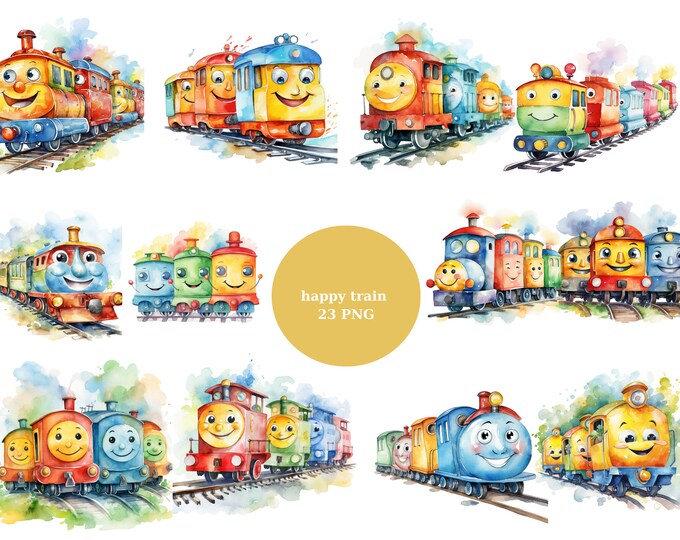 Train Clipart Set, Cute Locomotives and Carriages, Digital Download ...