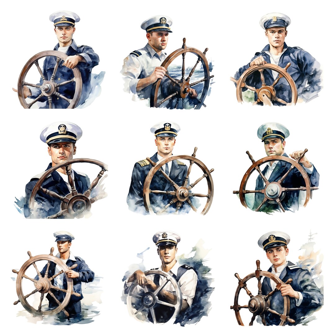 20 Sailors Watercolor Clipart, Nautical Clipart, PNG Individual Images ...