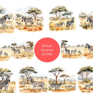 23 African Savannas Watercolor Clipart, Africa Clipart, PNG Individual ...