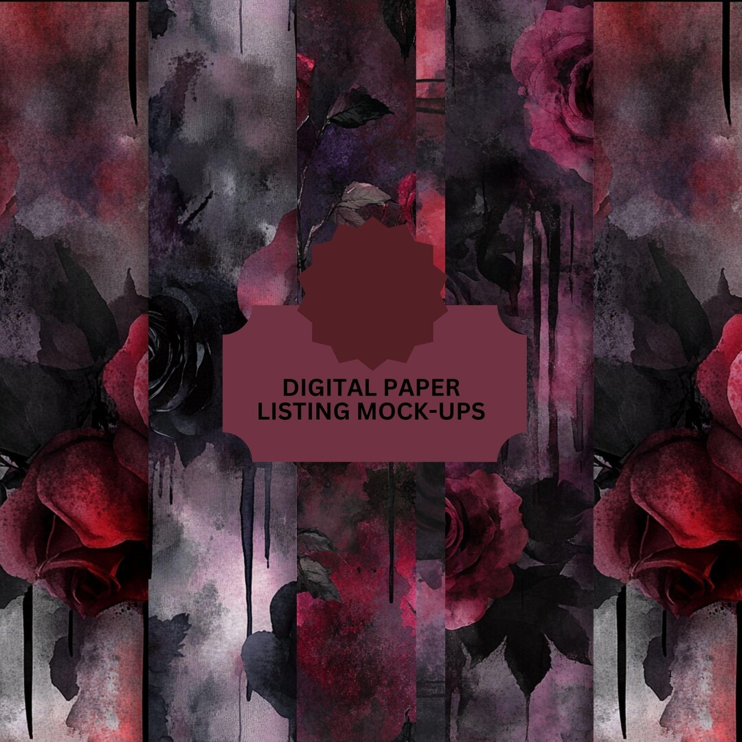 Gothic Rose Digital Paper – Dark Floral Watercolor Backgrounds for ...