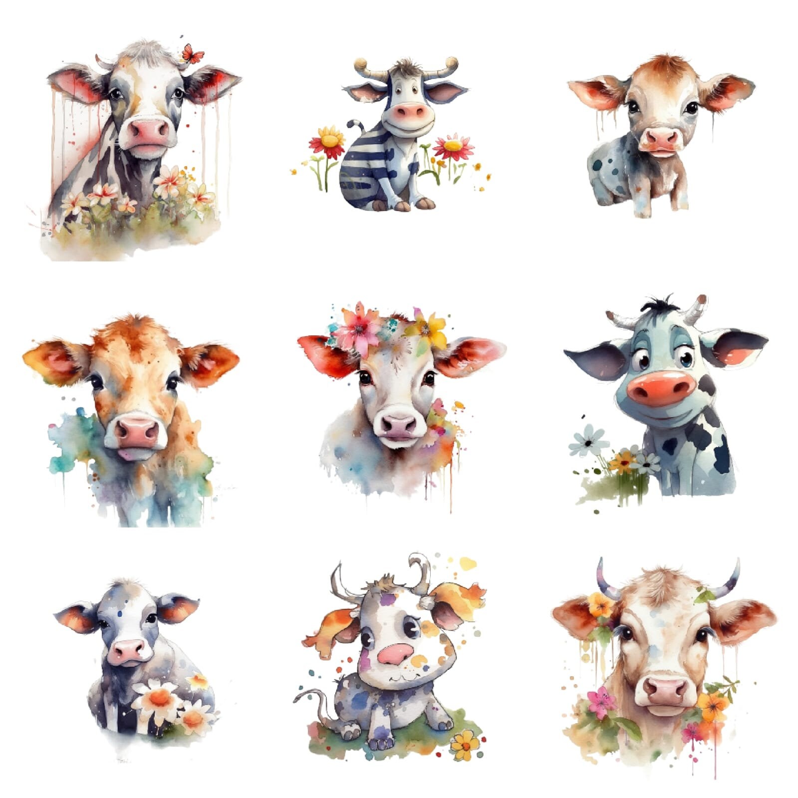 Watercolor Baby Cows Clipart PNG Images Instant Download - Etsy
