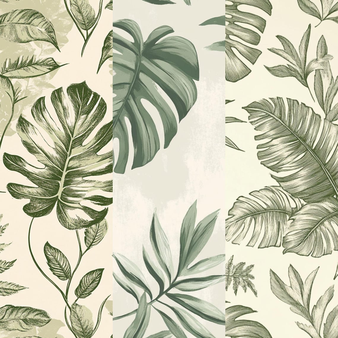 Tropical Green Leaves Digital Paper – 18 Botanical Jungle Backgrounds ...