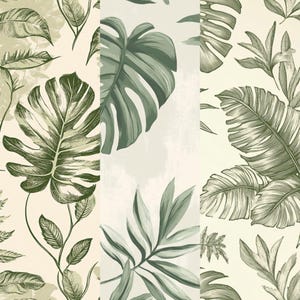 Tropical Green Leaves Digital Paper – 18 Botanical Jungle Backgrounds ...