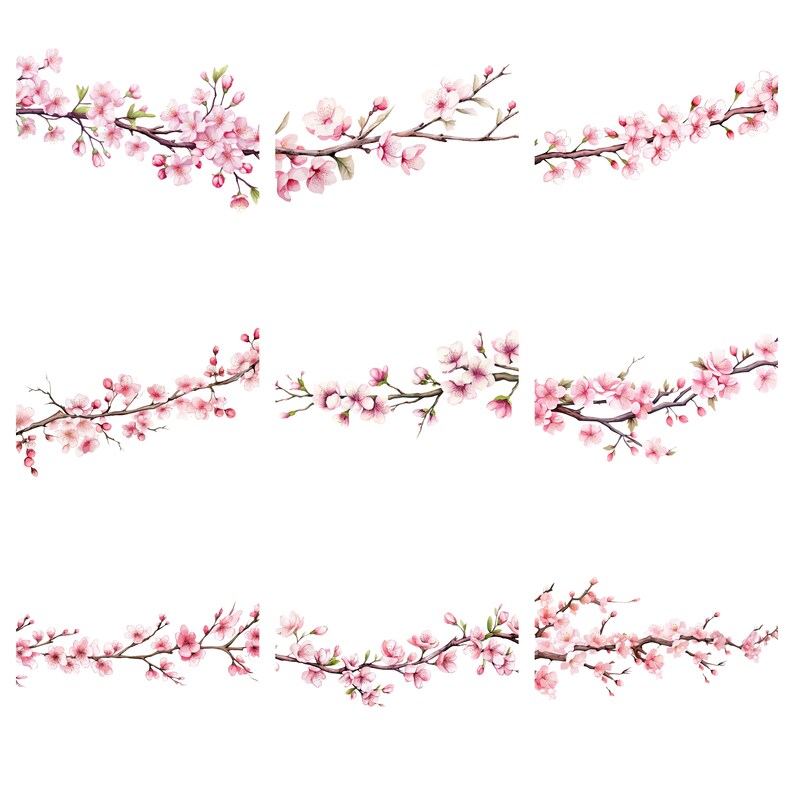 27 Cherry Blossom Borders Watercolor Clipart, Floral Clipart, PNG ...