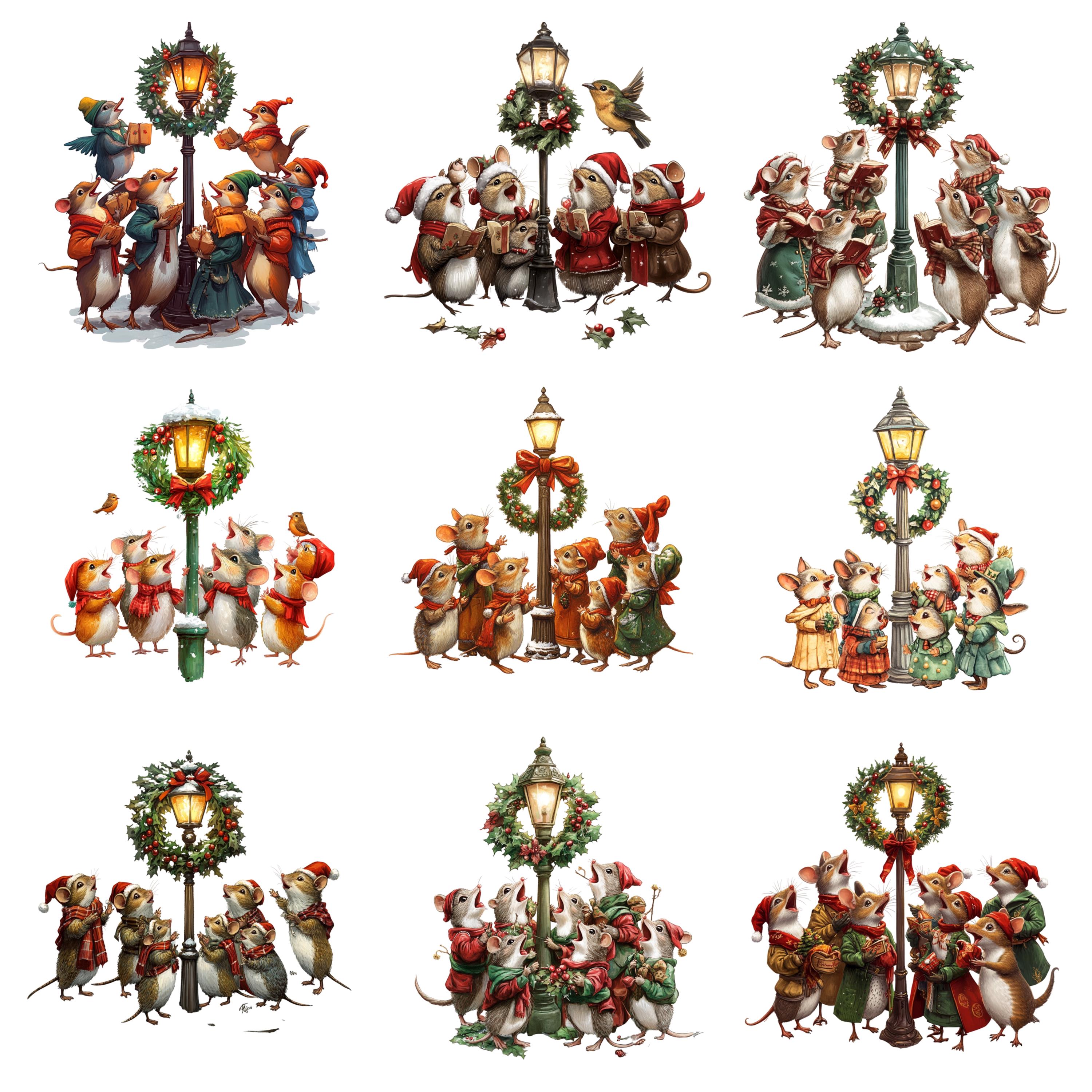 25 Mice Singing Carols Clipart, Christmas Clipart, PNG Individual ...
