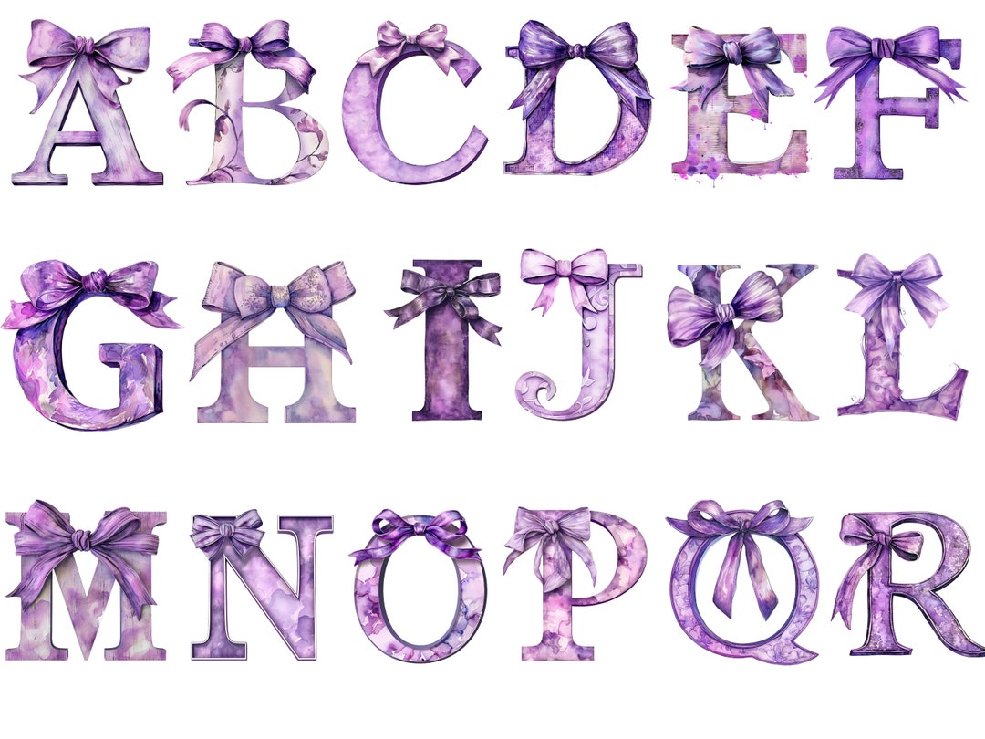 Watercolor Purple Bow Alphabet, Bow Letter Instant Download for ...