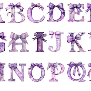 Watercolor Purple Bow Alphabet, Bow Letter Instant Download for ...