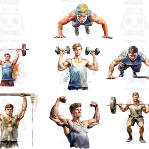 Workout Watercolor Clipart, Exercises Clipart, Fitness PNG, Gym Bundle ...