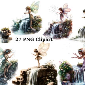 27 Fairies With Waterfall Clipart, Fantasy Clipart, PNG Individual ...