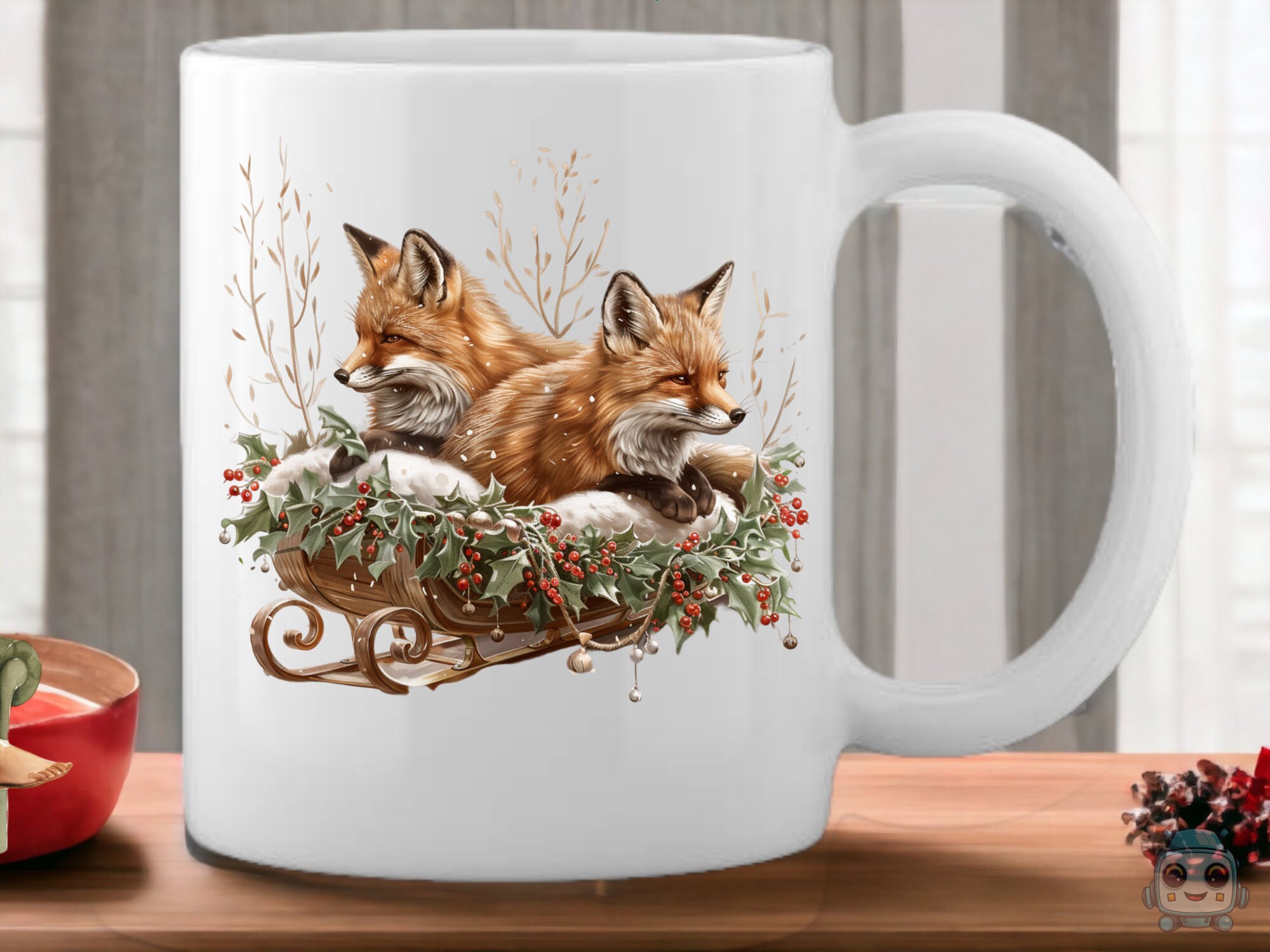 23 Foxes on Sled Clipart, Christmas Clipart, PNG Individual Images on ...