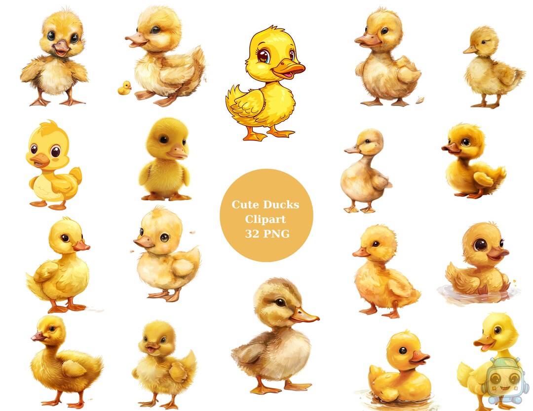 32 Cute Ducks Clipart, PNG Individual Images on Transparent Background ...
