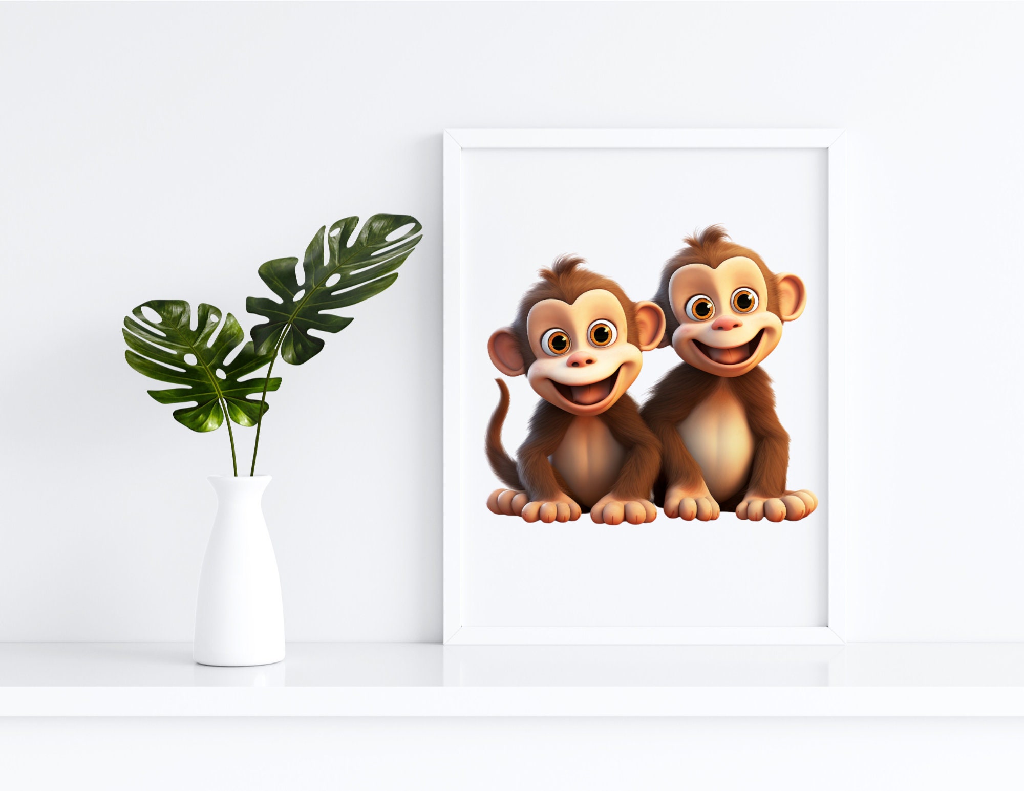 Cute Animated Monkeys Clipart, PNG Digital Files on Transparent ...