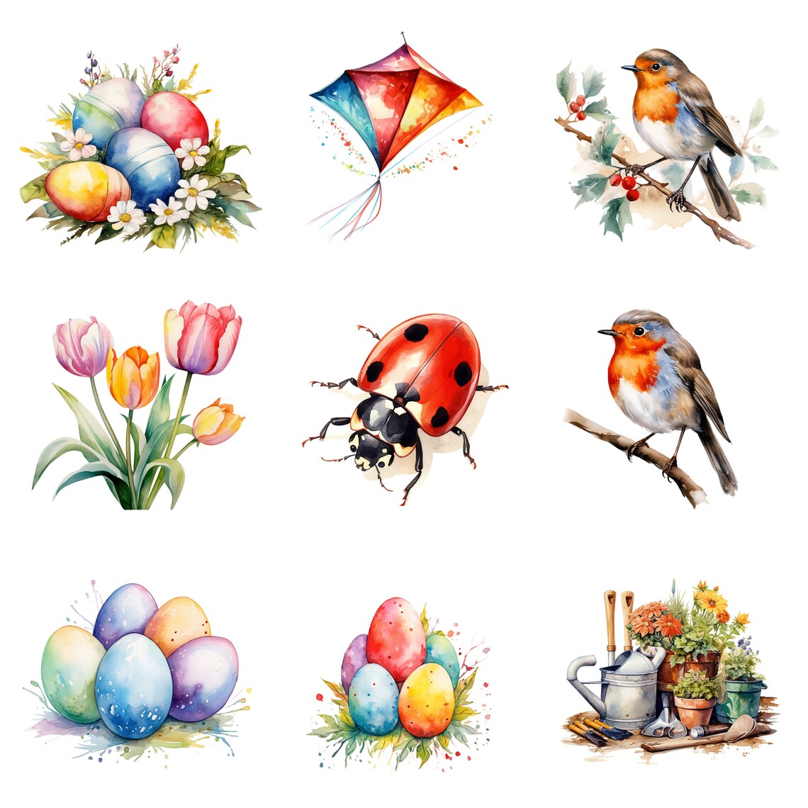 32 Spring Bundle Clipart, Watercolor Clipart, PNG Individual Images on ...